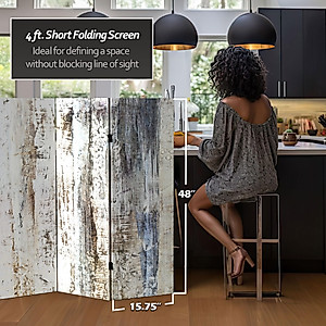 Red Lantern 4 ft. Short Double Sided Winter Woods Canvas Folding Screen 6 Panel Freestanding Partition and Separator for Modern and Contemporary Bedroom, Home Office, Studio, Dorm, Apartment