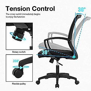 Vnewone Ergonomic Office Chair Desk Computer Mesh Executive Task Rolling Gaming Swivel Modern Adjustable with Mid Back Lumbar Support Armrest for Home Women Men, Black