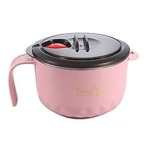 QINJENEY Instant Noodles Bowl Ramen Bowl Large Bowls Soup Mug with Lid and Handle，Ramen Cooker with Phone Holder for College Dorm Room for Soup, Noodle, Ramen Dishwasher-Safe 33.8OZ Pink