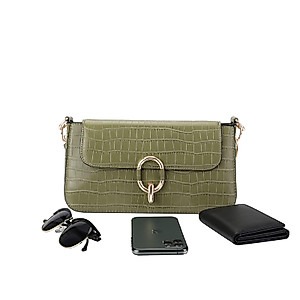 MAXWISE Women Shoulder Bag Handbag Crossbody Crocodile Pattern Designer shoulder Bags Chic Retro Purse PU Leather Handbag for Women (KHAKI)