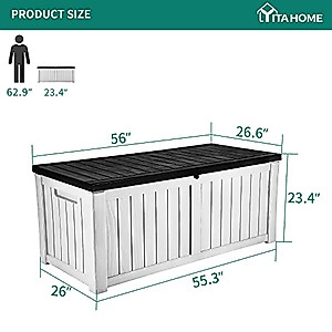 YITAHOME 120 Gallon Outdoor Storage Deck Box, Large Resin Patio Storage for Outdoor Pillows, Garden Tools and Pool Toys, Waterproof, Lockable (Black&White)