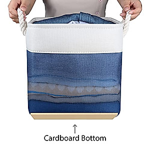 Syeeiex 10.5 Storage Cubes, 10.5'' X 10.5'' X 11'' Cube Storage Bins with Rope Handles, Storage Bin Cubes for Clothes Storage, Home, Nursery Home, Set of 3 Navy Bule & White