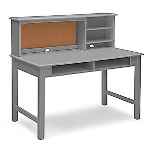 Delta Children Kids Wood Desk with Hutch and Chair - includes Cork Bulletin Board, Cubbies and Cutouts for Cords & Wires - Childrens Study/Computer/Writing Workstation (for Ages 5-12), Grey