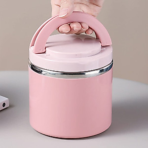 LIZHOUMIL Soup Mug Stainless Steel Microwavable Soup Mug with Lid, Portable Breakfast Cup with Handle Insulation Soup to Go Container for Soups, Noodles, Hot Cereal and More (Pink, 630ml)