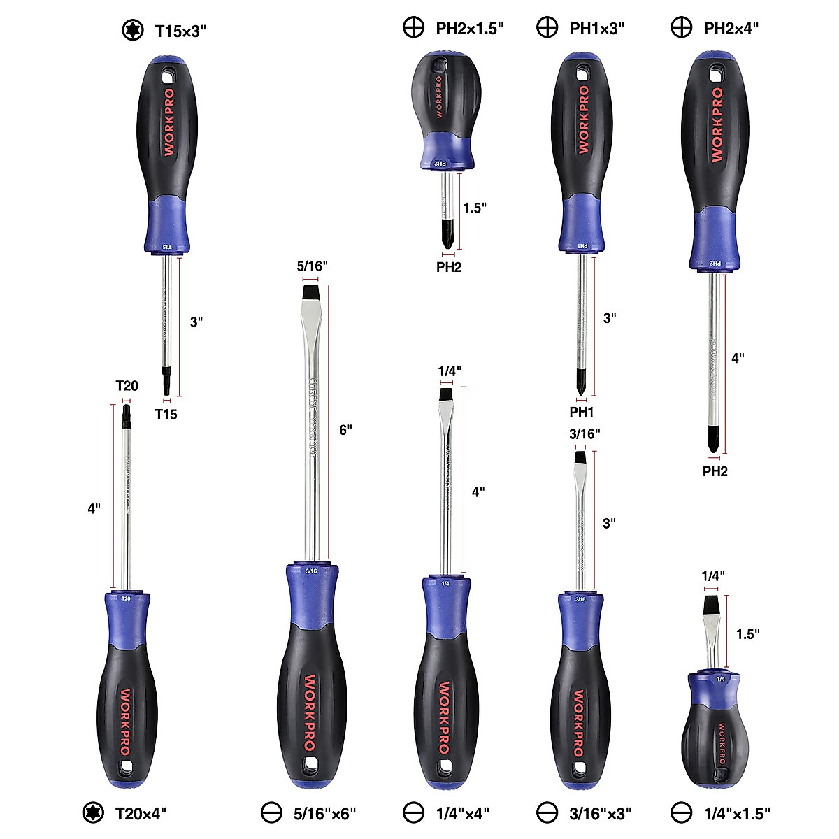 WORKPRO Magnetic Screwdriver Set, 16-Piece Torx Slotted Phillips Precision Screwdrivers with Magnetizer, Organized in Blow Mold Case, for Home Repair and DIY Projects
