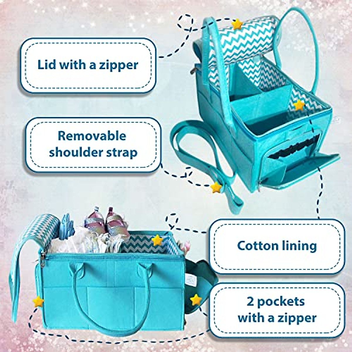 LaLaLuna Diaper Caddy Organizer for Baby Girl & Boy Changing Table Diaper Organizer Car Diaper Caddy Newborn Caddy Portable Diaper Caddy for Dresser Felt Baby Diaper Caddy Teal