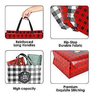 YANGTE 8 Pack Extra Large Christmas Gift Bags, Reusable Tote Bags with Handle Non-Woven Christmas Grocery Shopping Totes for Holiday Xmas, 16.9 * 12.6 * 6.8"