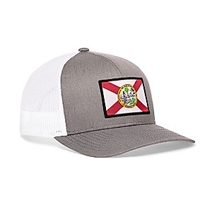 HAKA Florida Flag Hat – Florida Trucker Hat FL Baseball Cap Snapback Golf Hat (Gray&White)