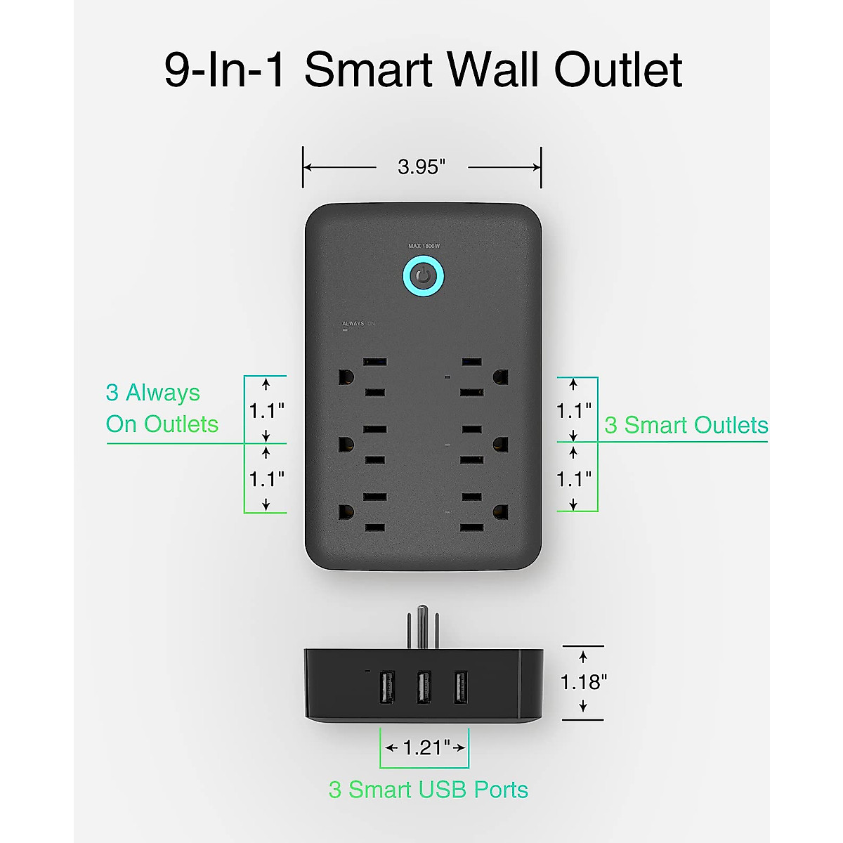 GHome Smart Plug Outlet Extender, USB Wall Charger with 3 Individual Smart Outlets and 3 Smart USB Ports, Works with Alexa Google Home, Surge Protector Plug Extender for APP Control,15A/1800W