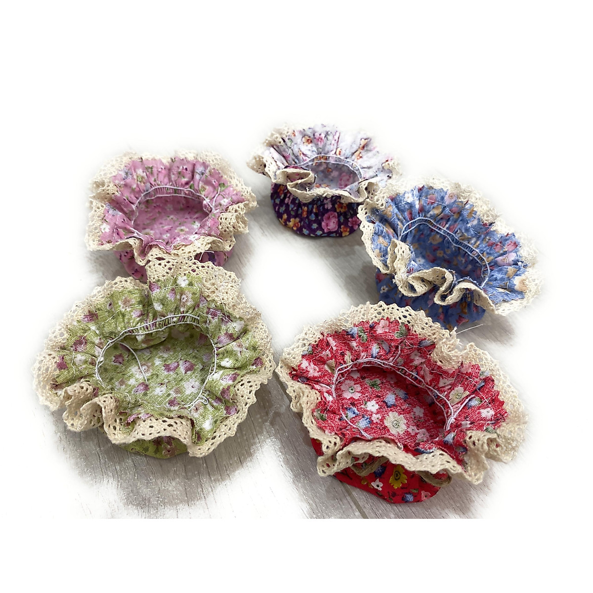 10 Pieces Elastic Jar Cover Cloth - 100% Cotton Jar Cover Cloth - Stretchy Colorful (Red,Blue,Yellow,Pink,Green) Flowered Pattern - Breathable Fermentation Lid Bowl - Reusable Elastic Cloth Jar Covers