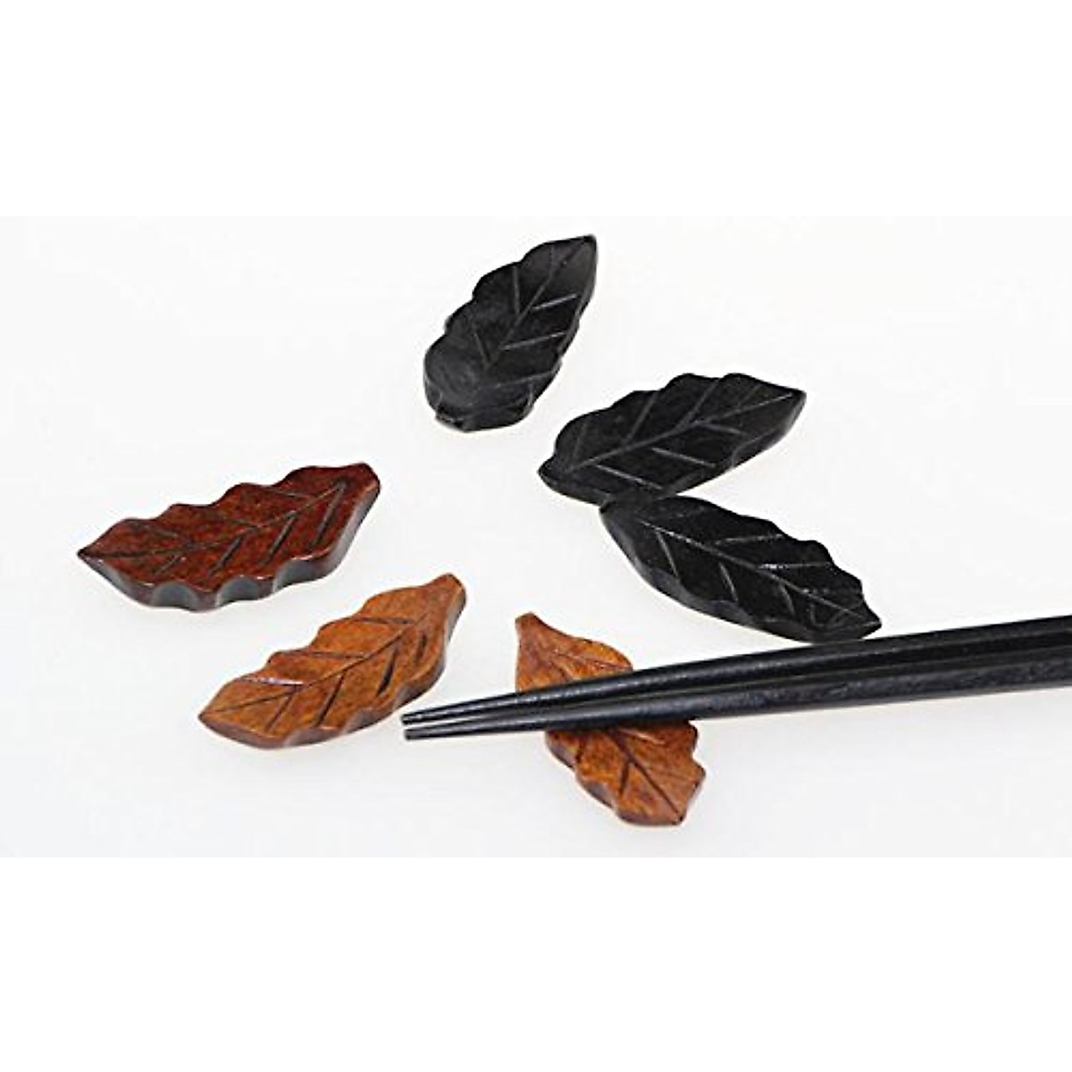 Islandoffer Handcrafted Wooden Chopstick Rest Spoon Fork Knife Holder leaf Designed, Set of 6