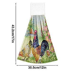 Alaza 2 Pcs Kitchen Towel, Watercolor Farm Bird Rooster Absorbent Towel Hanging Towel Hand Towel