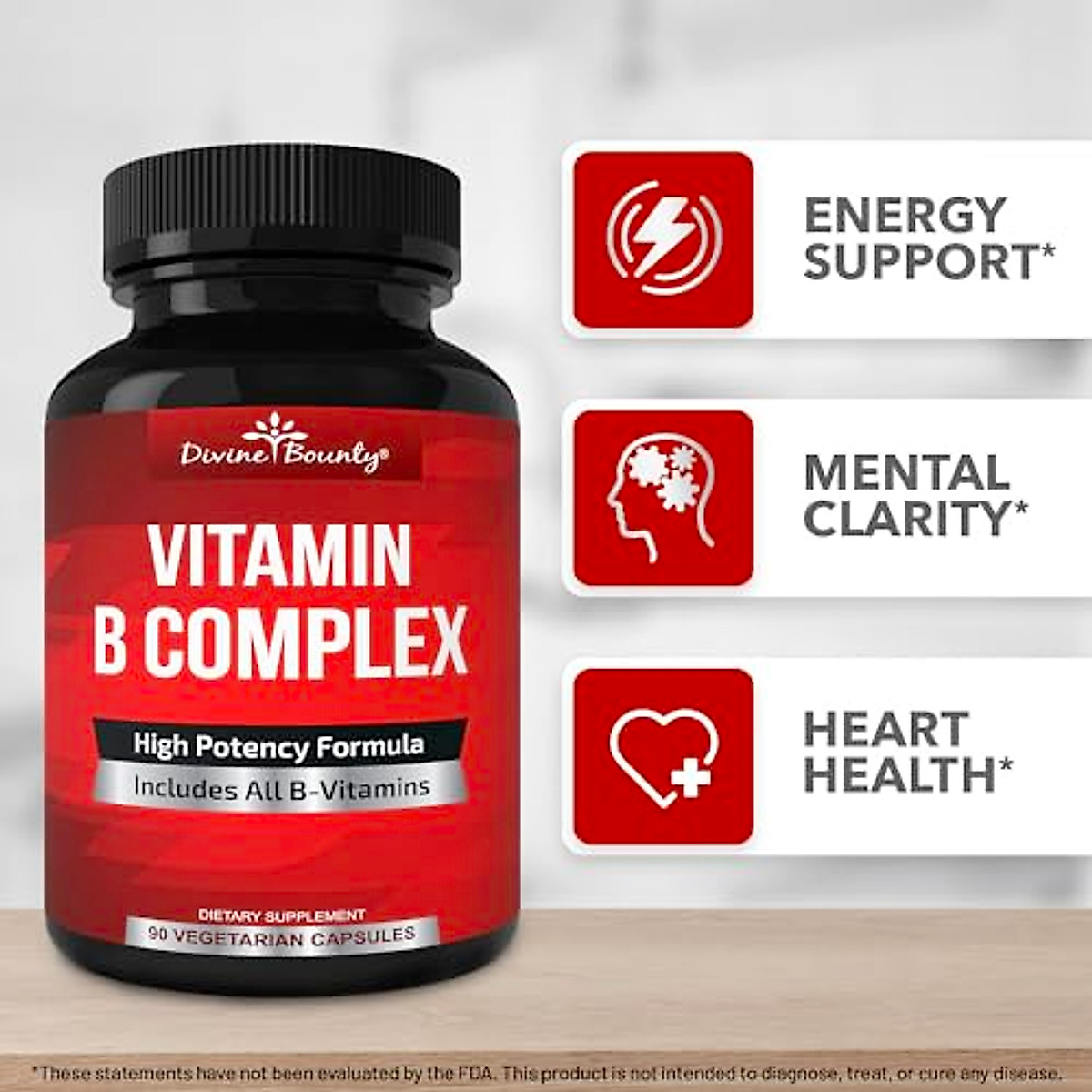 Divine Bounty Super B Complex Vitamins - All B Vitamins Including B12, B1, B2, B3, B5, B6, B7, B9, Folic Acid - Vitamin B Supplement - Support Healthy Energy Metabolism - 90 Vegetarian Capsules