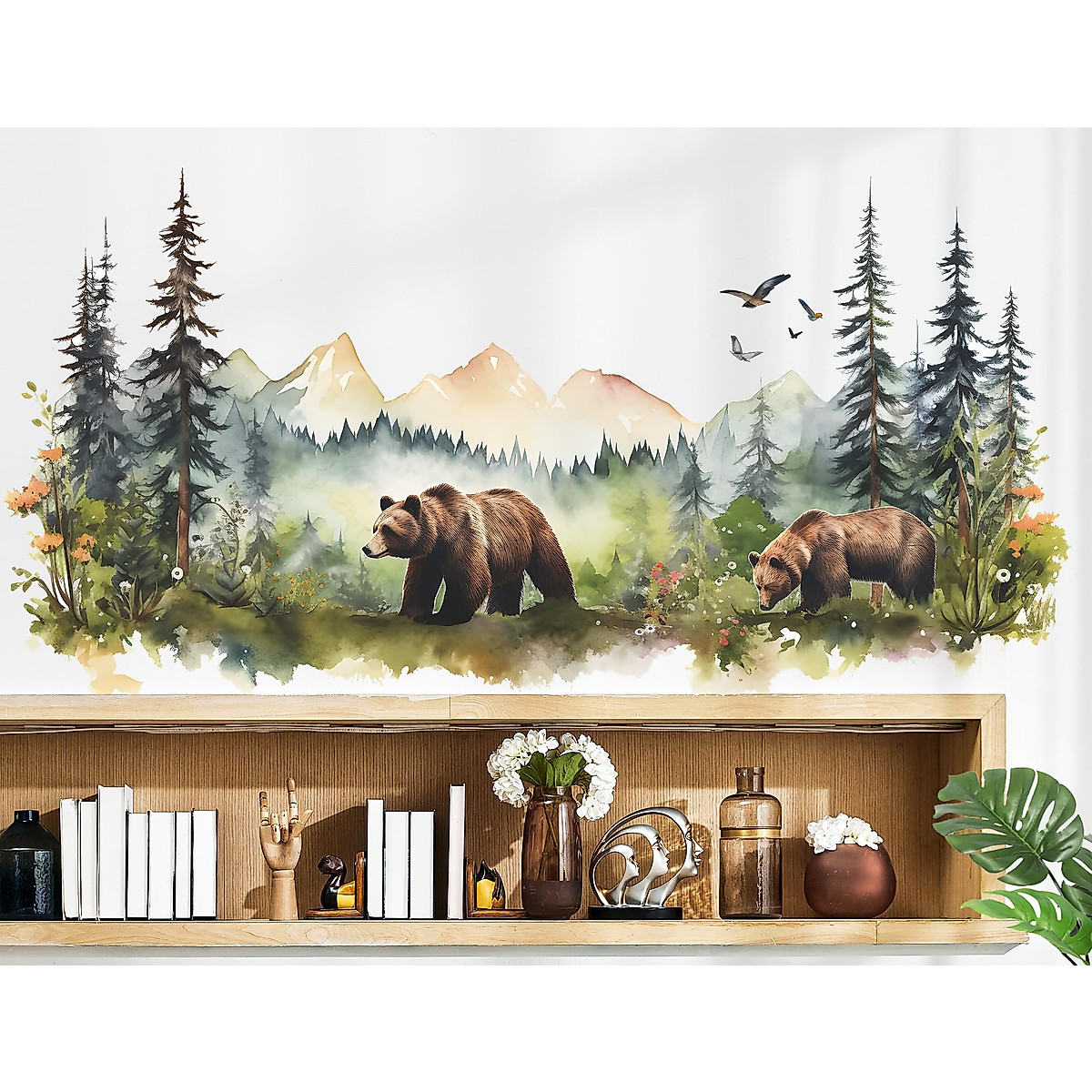RAINBOW WSK Large Jungle Animals Wall Decals Forest Tree Wall Decal Peel and Stick Woodland Bear Fox Deer Wall Stickers Giant Mountain Wall Art for Bedroom Nursery Room FX-C432