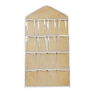 HTDBKDBK Wall Hanging Storage Bag,16Pockets Bag Socks Bra Underwear Rack Hanger Organizer, Beige, One Size