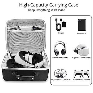 VORI Carrying Case for PSVR2 Gaming Headset and Touch Controllers Accessories, Portable Protection Hard Case for PS VR2 Controller, Suitable for Travel and Home Storage, Black