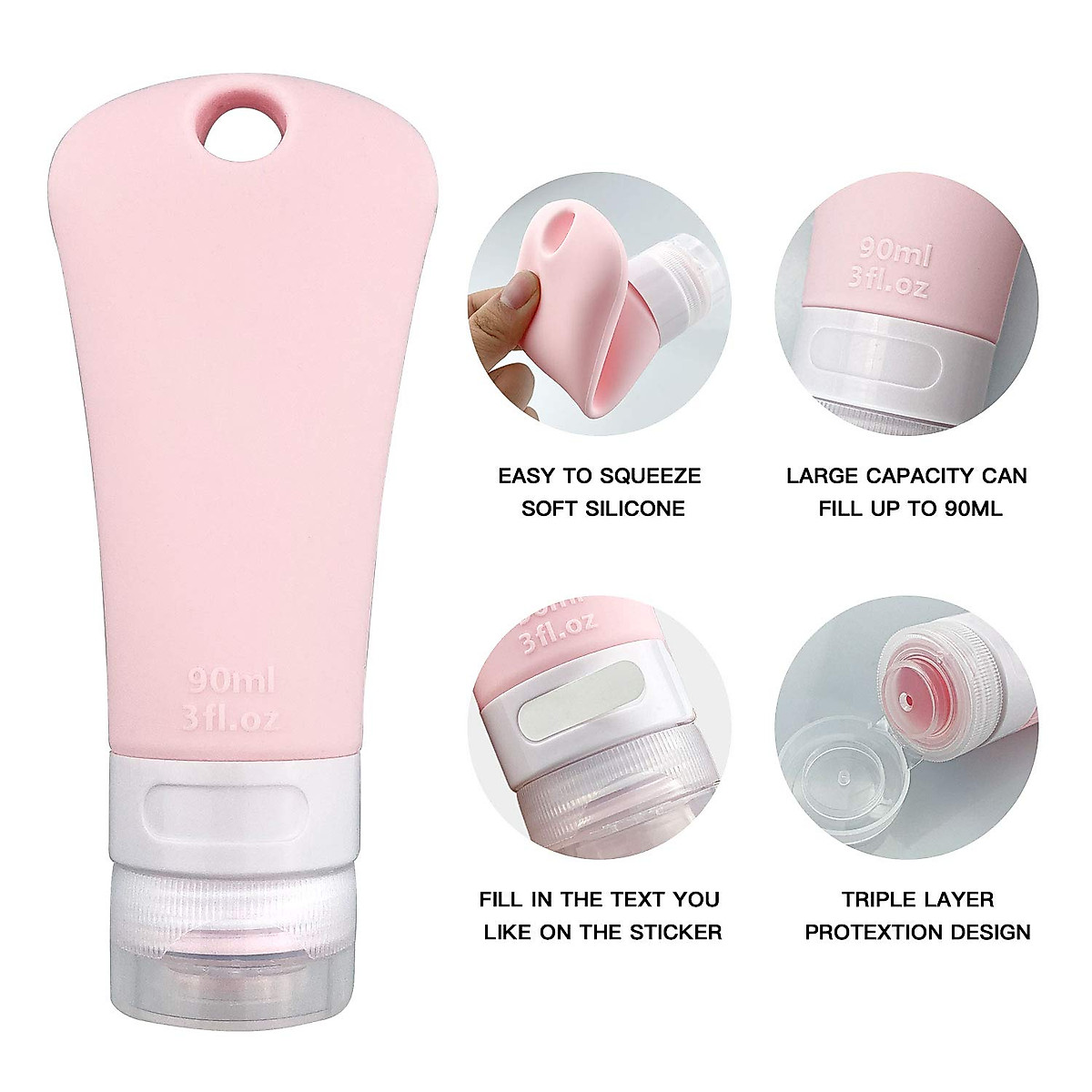 aoyeious Silicone Travel Bottles Set, Leak Proof Squeezable Portable Tubes Travel Size Toiletries Containers, Travel Tube Sets Cosmetic Toiletry Containers for Shampoo Lotion Soap- 4 Pack (3 fl. oz)