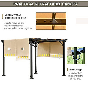 Outsunny 10' x 10' Outdoor Retractable Pergola Canopy with Sun Shade Unique Design Canopy Patio Metal Shelter for Garden Porch Beach