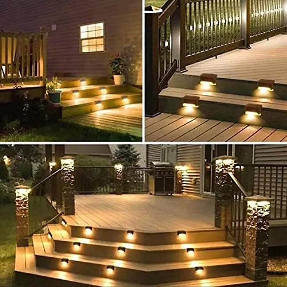 Solar Powered Outdoor Lights 16 Pack by Village Eight - Waterproof Solar Lights for Stairs Pathway Deck Patio Garden Lights - Weatherproof Automatic On (Warm White)