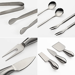 Spreader Knife Set Cheese Butter Spreader Knife Set Stainless Steel Cheese Butter Slicer Knives Cheese Spatula Set with Mini Serving Tongs Spoons Forks for Birthday Wedding Christmas (25)