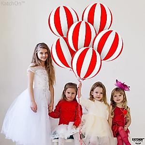 KatchOn, Red and White Carnival Balloons - Pack of 6, Circus Decorations | Red and White Striped Balloons for Carnival Theme Party Decorations | Circus Theme Party Decorations | Carnival Decorations