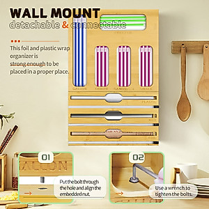 BIBOKLTIY Ziplock Bag Organizer 9 IN 1 Bamboo Plastic Wrap Dispenser with Cutter Foil and Baggie Organizer for Drawer, Zip Lock Bag Organizer and Storage for Gallon, Quart, Sandwich and Snack Bag