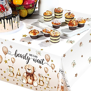 Capoda 3 Pcs Bear Baby Shower Tablecloths Bear Gender Reveal Table Covers Rectangle Plastic Bear Table Cloths for Bear Baby Shower Gender Reveal Party Decorations, 54 x 108 Inch, Brown