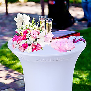 8 Packs 32 x 43 Inch Cocktail Spandex Tablecloths Cocktail Round Table Cover Spandex Stretch Square Tablecloth for Fitted High Top Table (White)