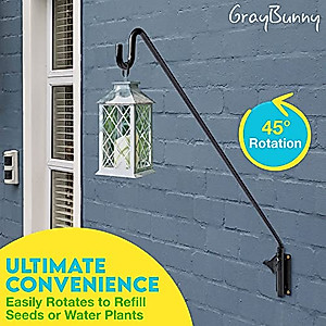 Extended Bird Feeder Pole - 49" Heavy Duty Deck Hook Wall Mounted, Bird Feeder Hanger for Railing, Deck Hook for Bird Feeders, Plants, Suet Baskets - Rust Proof & Adjustable, Black