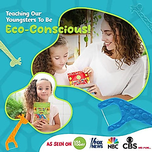 Biodegradable Kids Flossers - Unflavored Dental Floss Picks for Children | Fluoride & Plastic Free | Natural Fun Animal Flossing Sticks for Toddlers Teeth | Eco Friendly Organic Compostable, 100 Pack