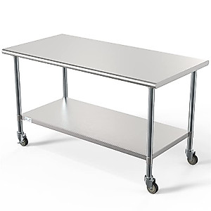 KoolMore Commercial 30” x 60” Stainless Steel Work Table Wheels Restaurant Home Use, Under Storage Shelf Food, Tools, Equipment, Hardware, Heavy Duty Metal Workspace (CT3060-18C), Silver, 30" x 60"