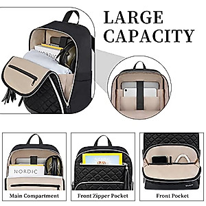 Mancro Laptop Backpack for Women, 14 Inch Laptop Backpacks for Travel, Work Casual Daypack Ladies Backpack Girls College Bookbag, 2pcs Sets, Black