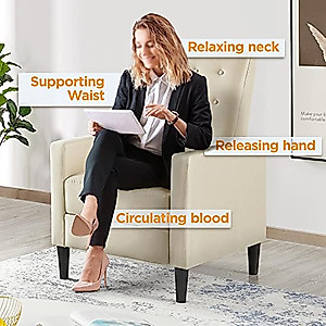 Yaheetech Fabric Recliner Chair Mid-Century Modern Recliner Adjustable Single Recliner Sofa with Thicker Seat Cushion Tufted Upholstered Sofa with Pocket Spring for Living Room Bedroo Beige