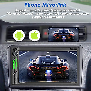 Double Din Bluetooth Car Stereo: 7 Inch LCD Touchscreen Car Audio Receiver - Mirrorlink MP5 Car Radio with AM FM RBDS Backup Camera USB SD AUX Subwoofer Phone Charge