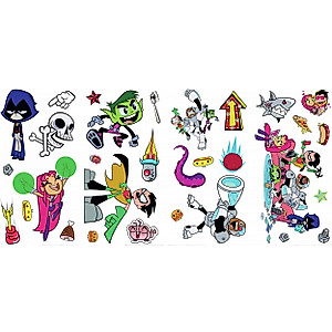 RoomMates RMK3823SCS Teen Titans Go Peel and Stick Wall Decals, Red, Pink, Blue