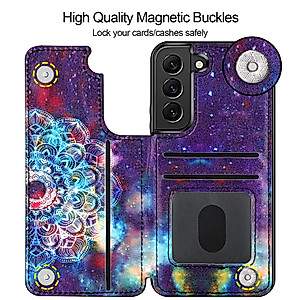 HianDier Compatible with Samsung Galaxy S22 Plus Wallet Case S22+ 5G 6.6 inch (2022) Slim Protective Cases with Credit Card Slot Holder Flip Folio Soft PU Leather Magnetic Closure Cover, Mandala