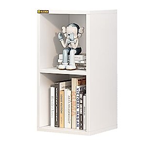 ALISENED Small Bookshelf, Wooden Stackable Cubby 2 Cube Shelf, Modern Small Spaces Storage Organizer Bookcase Display Rack for Bedroom, Library, Living Room, Home, Office, White