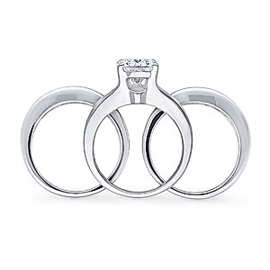 BERRICLE Sterling Silver Solitaire Wedding Engagement Rings 3 Carat Pear Cut Cubic Zirconia CZ Ring Set for Women, Rhodium Plated Size 5.5