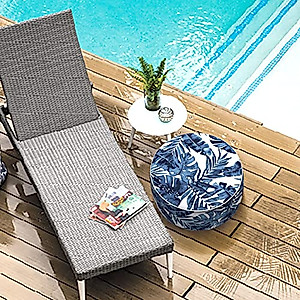 LVTXIII Indoor/Outdoor Inflatable Ottoman, All Weather Round Footrest Stool with Handle, D21”x H9” Portable Fade Resistant Pouf Ottoman for Patio Garden Camping or Home-Palm Blue