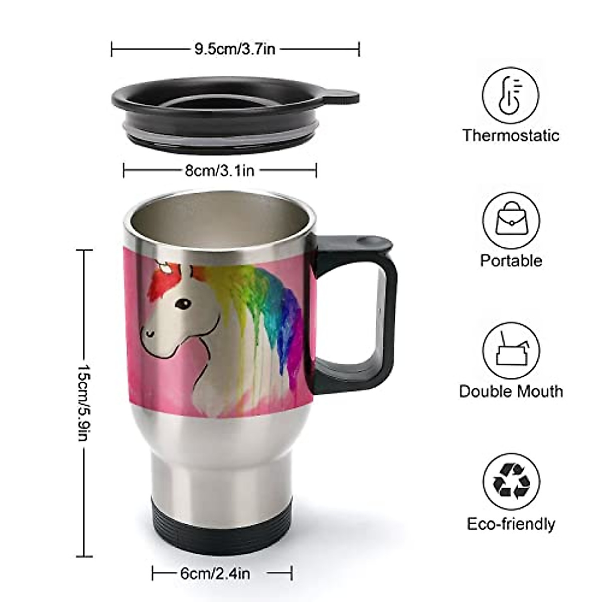 Rainbow Unicorn 14 Oz Travel Coffee Mug Stainless Steel Vacuum Insulated Cup with Lid