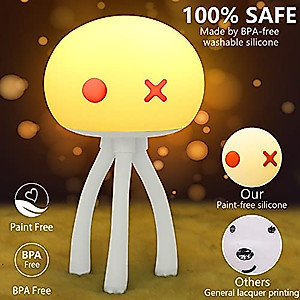 Cute Kids Night Light for Baby Toddler Teens, Dimmable Rechargeable Silicone Bedside Lamp with Flexible Tripod, Kawaii Nursery Night Lights for Breastfeeding, Soft Eye Caring, Tap Control (White)