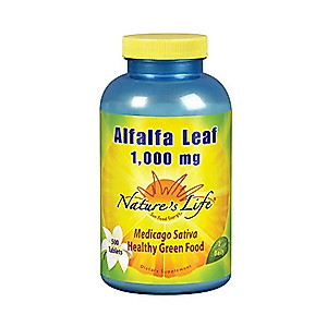 Nature's Life Alfalfa Leaf Tablets 1000mg | Vitamin Rich Green Superfood | Non-GMO | 500 Count