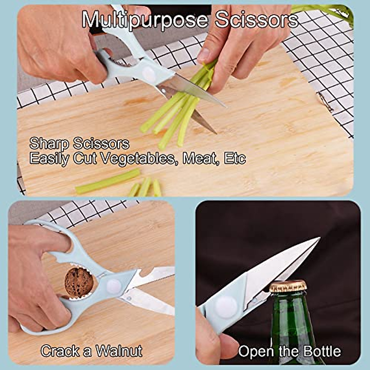 Magicorange Travel Cutting Board Set, 3 Pcs Portable Mini Camping Plastic Cutting Board Set & Stainless Steel Knife with Sheath, Fruits & Vegetable Peeler Scissors (Blue)