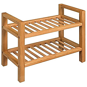 Youuihom Shoe Rack, Shoe Shelf Storage Organizer, for Entryway and Closet Hallway, Shoe Rack with 2 Shelves Solid Oak Wood 19.7"x10.6"x15.7"