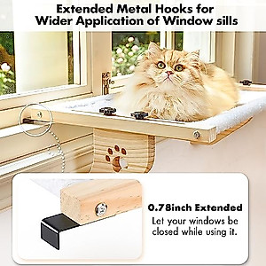 AMOSIJOY Cat Sill Window Perch Sturdy Cat Hammock Window Seat with Wood & Metal Frame for Large Cats, Easy to Adjust Cat Bed for Windowsill, Bedside, Drawer and Cabinet (21.7''-White Plush)
