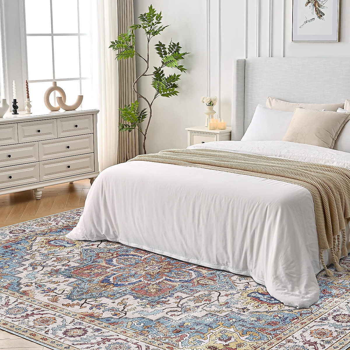 METAHOTS 8x10 Area Rugs for Bedroom, Washable Large Area Rugs Non-Slip and Non-Shedding, Boho & Vintage Area Rug for Living Room, Kitchen, Dining Room