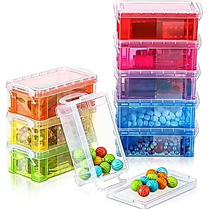 Sepamoon 9 Piece Colorful Crayon Box Storage Case Plastic Organizer Container with Lid, 5.3'' x 2.9'' x 1.9'', 8 Color, red, yellow, green, blue, purple, orange, transparent and rose red