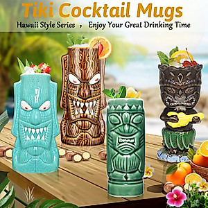 Tiki Glasses,Tiki Cups Set of 8,Ceramic Tiki Mugs,Tiki Glasses for Cocktails,Tiki Tropical Hawaiian Birthday Party Decorations,Cute Exotic Cocktail Glasses Great for Bar,Hawaiian Party,Unique Gift.