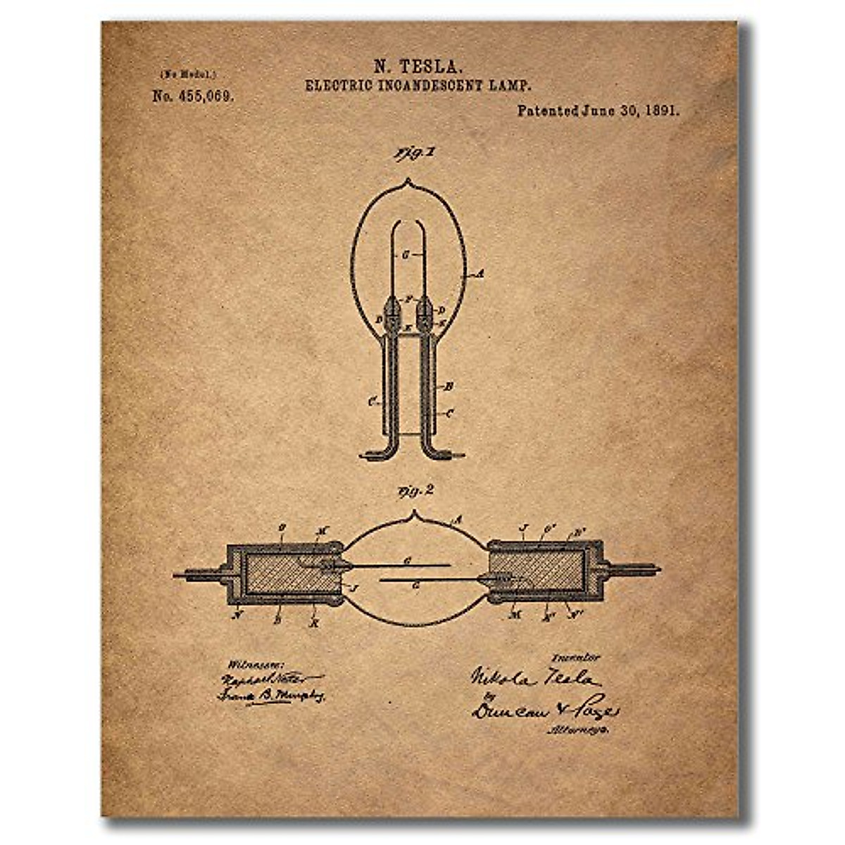 Tesla Patent Wall Art Prints - Set of 6 Vintage (8 inches x 10 inches) Photos