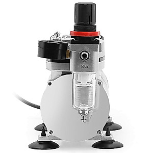 PointZero 1/5 HP Airbrush Compressor with Regulator, Gauge and Water Trap - Quiet Portable Air Pump